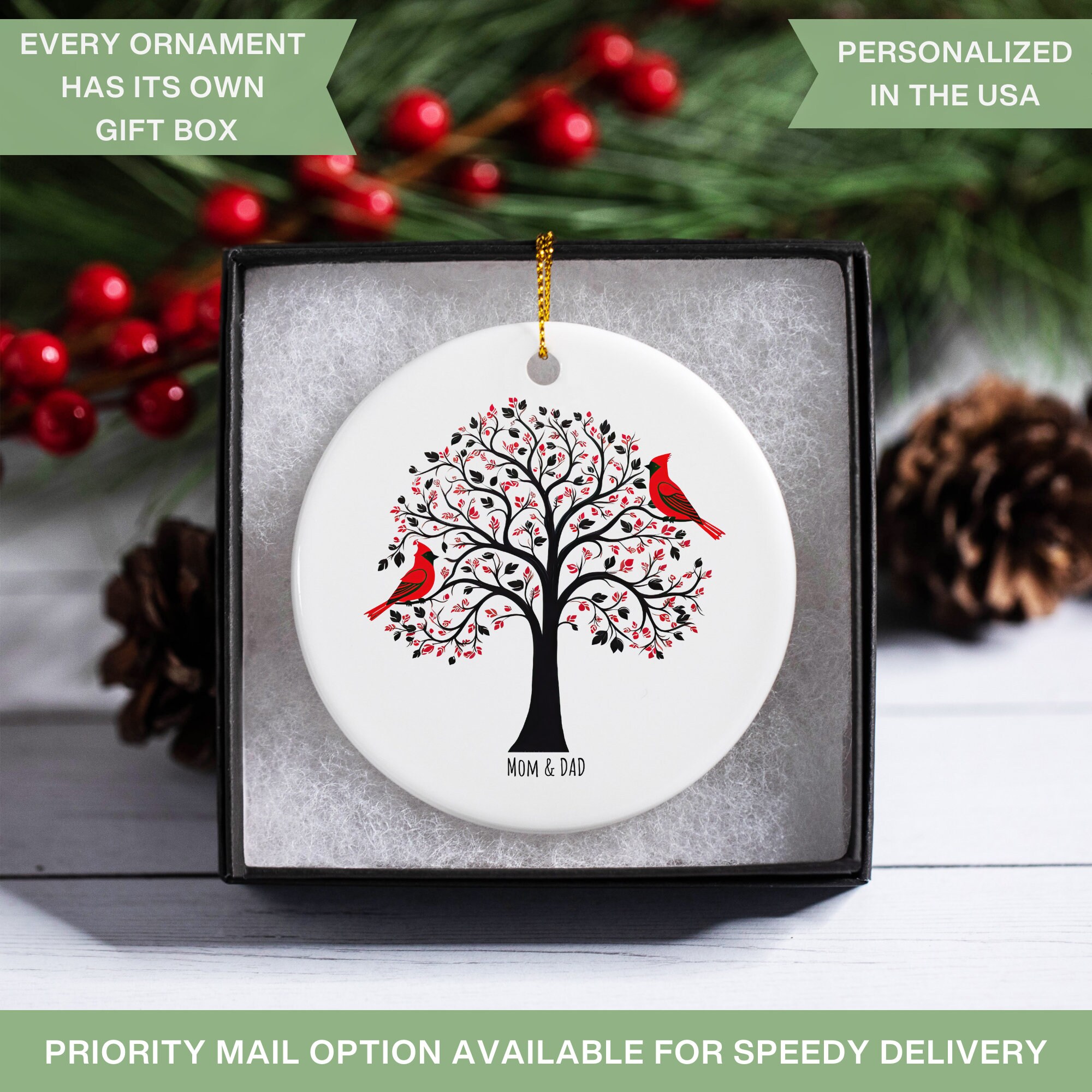 Custom Name in Loving Memory Memorial Cardinal Christmas Ornament ...