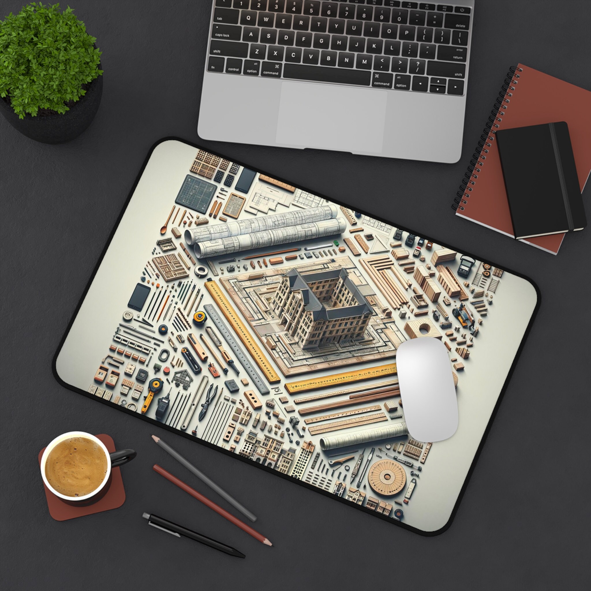 Architectural Concept Desk Mat, Modern City Blueprint Office Decor ...