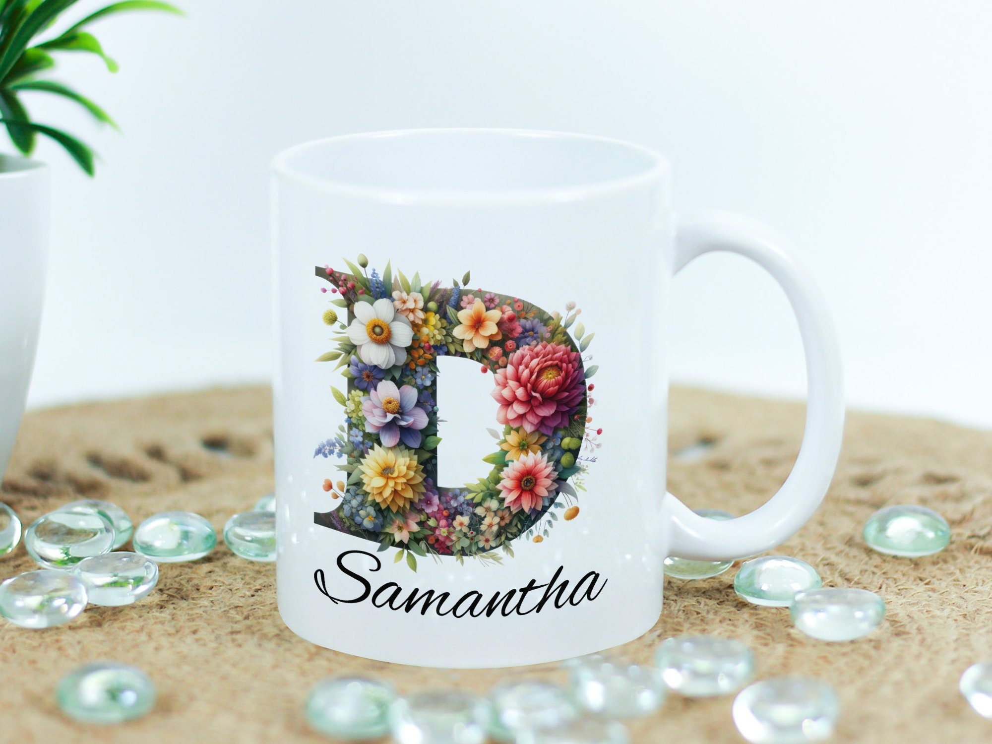 Floral Alphabet Initial D Coffee Mug, Personalized Monogram Donna Cup ...