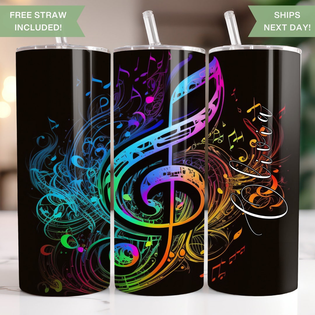 Personalized Colorful Musical Notes Tumbler, Artistic Clef Design ...