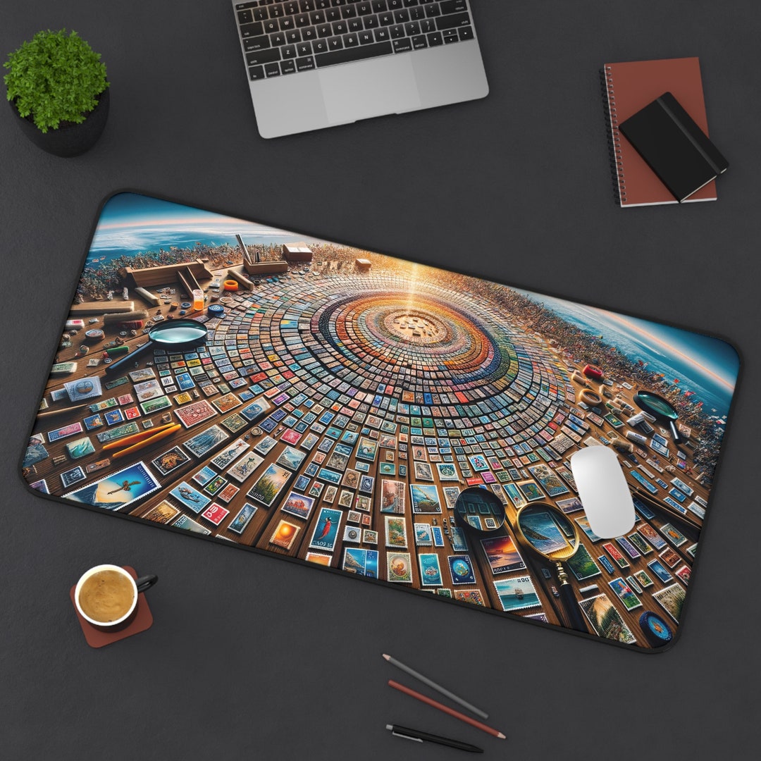 Stamp Collector Artistic Desk Mat, Circular Philatelist Design ...