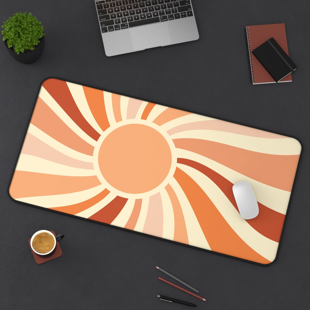 Retro Sunburst Desk Mat, Vintage-inspired Large Mouse Pad, Orange ...