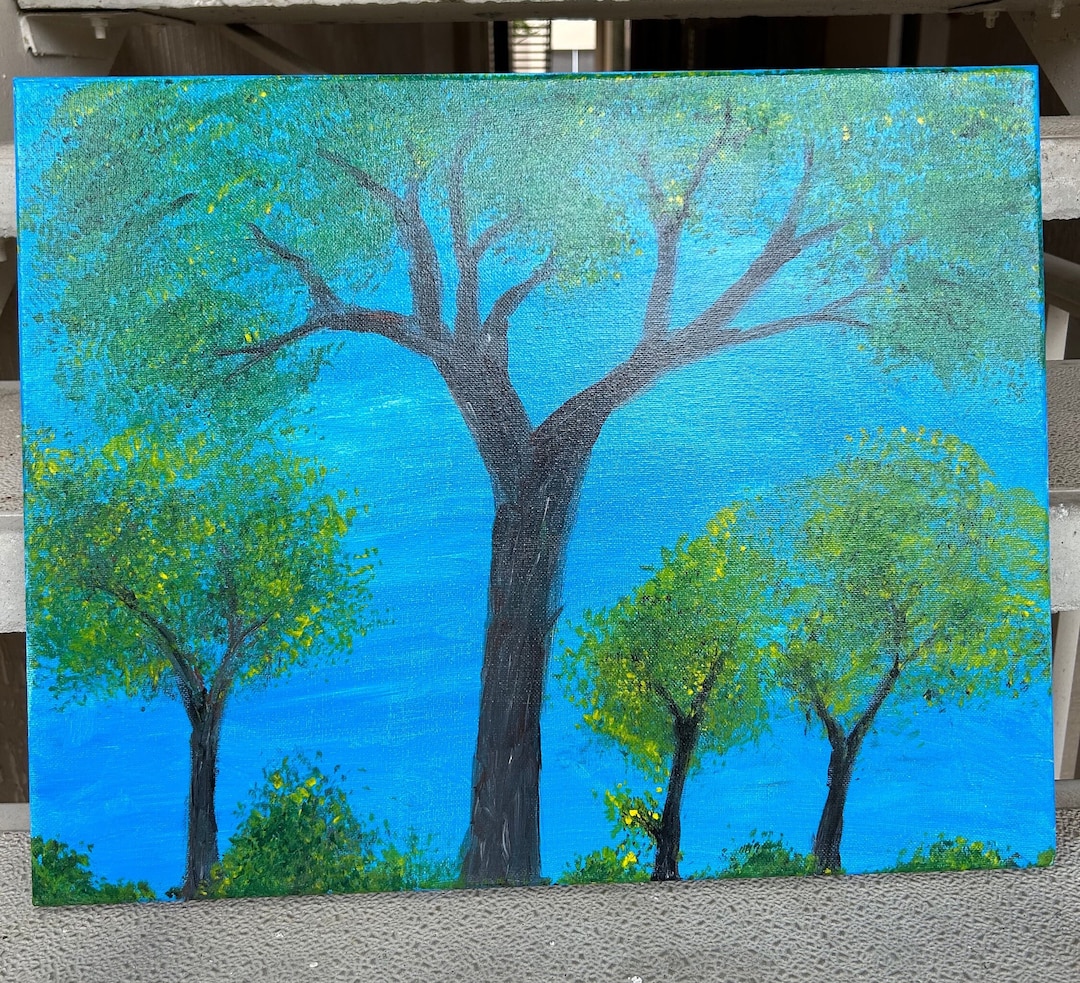 Hand Painted Trees and Blue Sky - Etsy