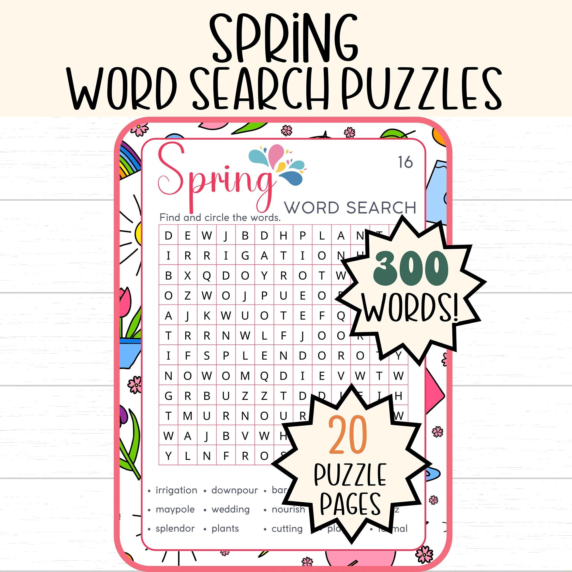 Word Search Puzzles Printable, Spring Season, Solutions, Game ...