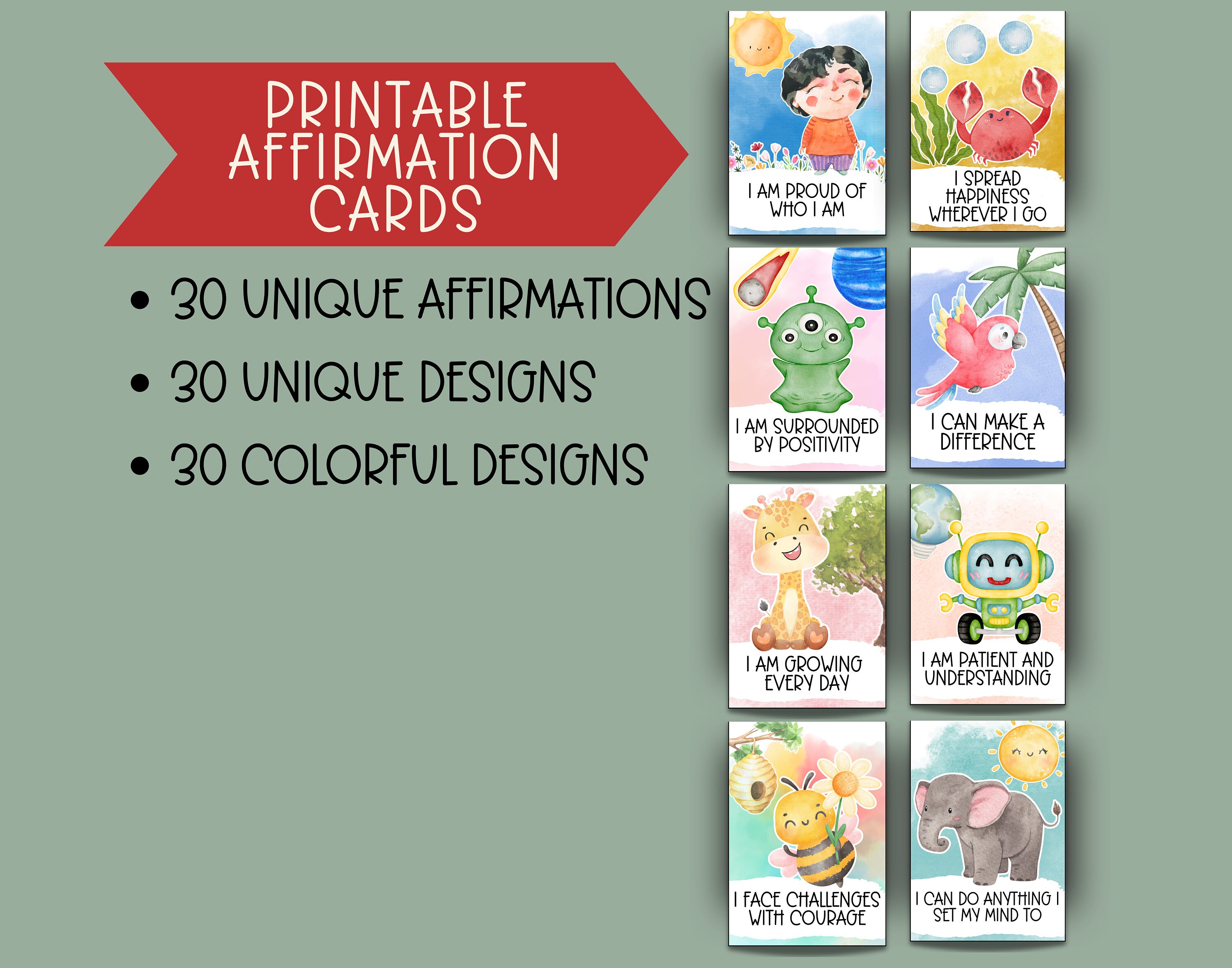 Affirmation Cards for Kids Printable, Children's Positive Affirmation ...