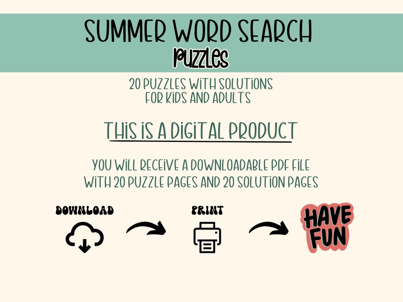 Word Search Puzzles, Summer Fun, Summer Word Search, Homeschool ...
