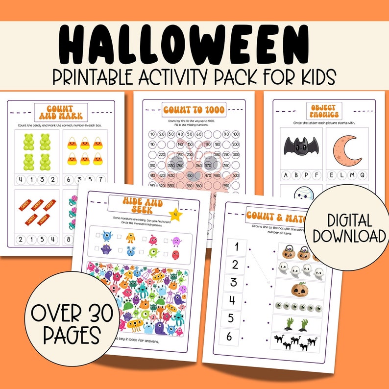 Printable Halloween Activity Worksheets for Children, Halloween Bundle ...