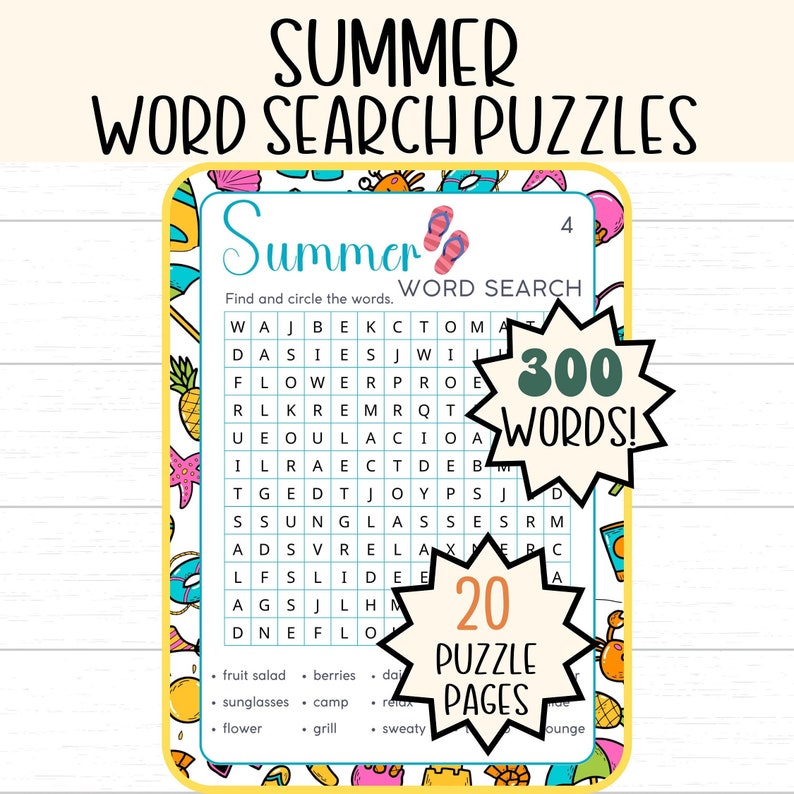 Word Search Puzzles, Summer Fun, Summer Word Search, Homeschool ...