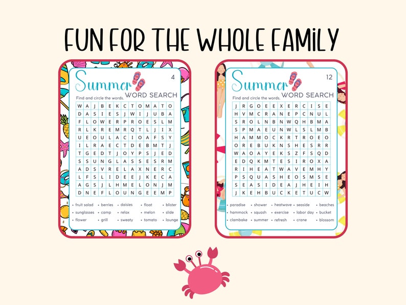 Word Search Puzzles, Summer Fun, Summer Word Search, Homeschool ...