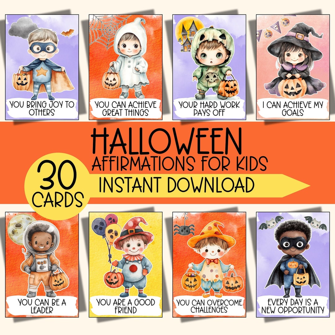 Halloween Themed Children's Printable Affirmation Cards, Cute Positive ...