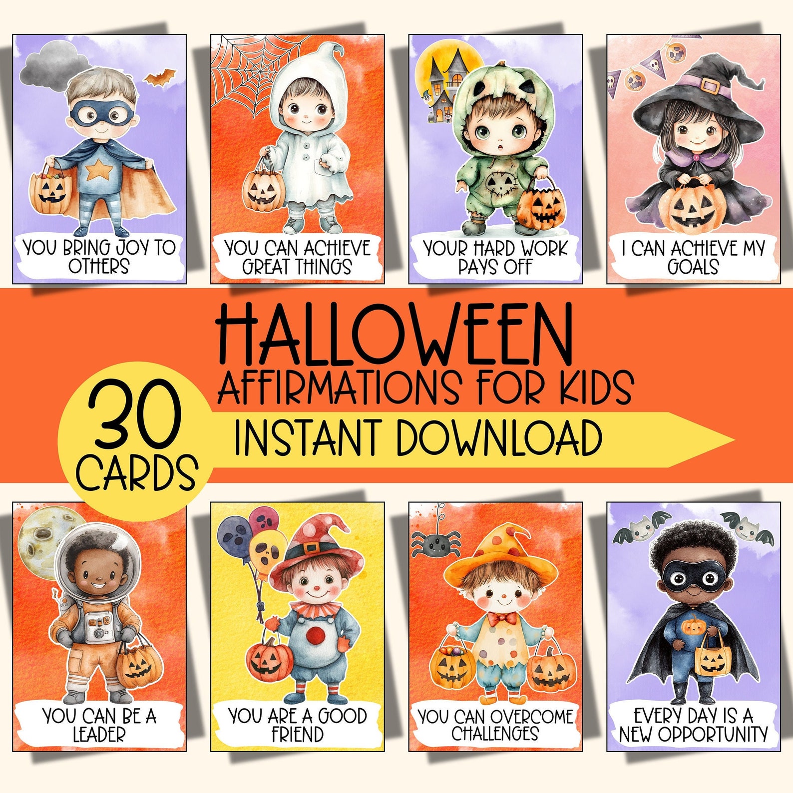 Halloween Themed Children's Printable Affirmation Cards, Cute Positive ...