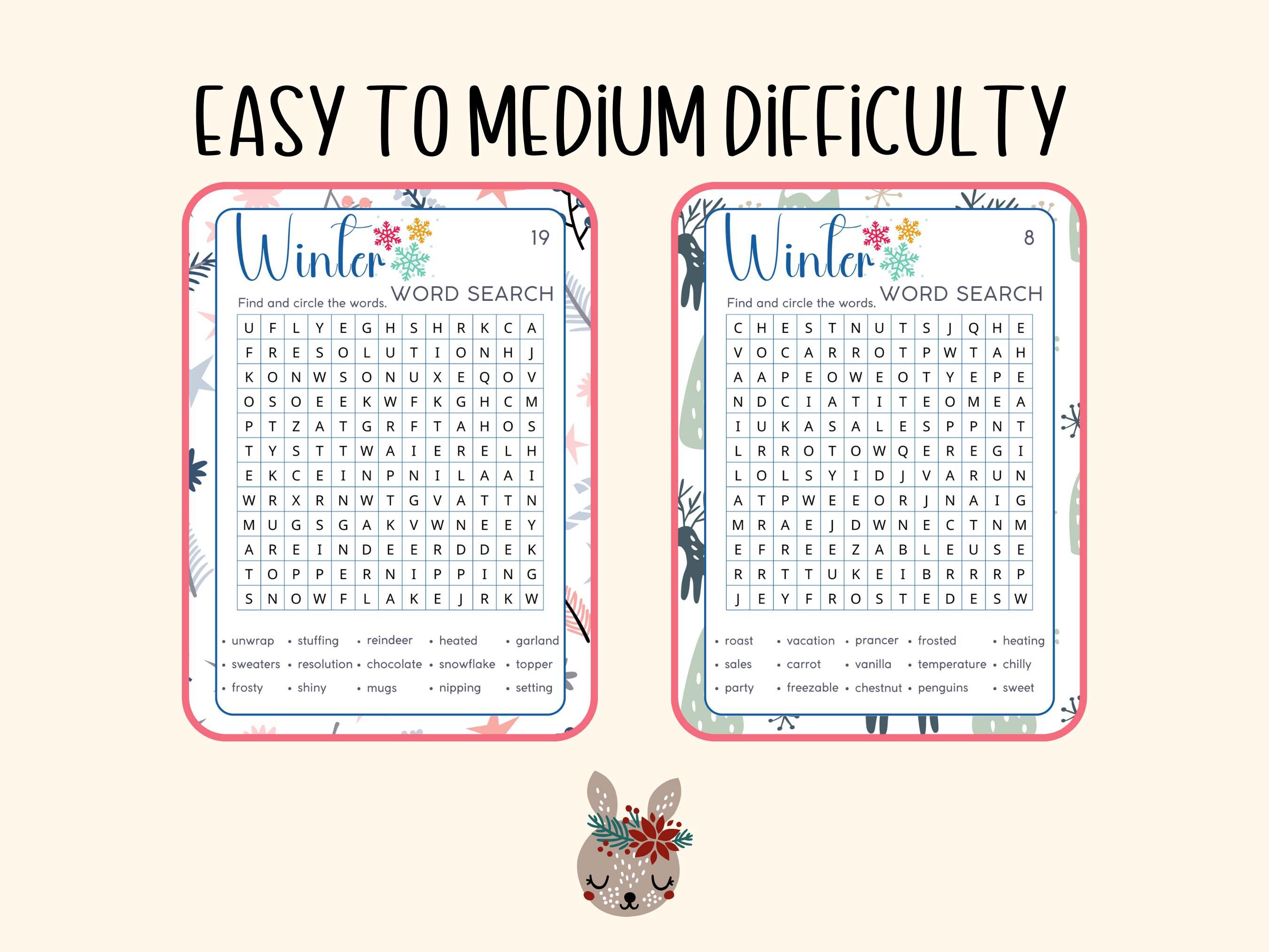 Word Search Puzzles, Winter, Cute Christmas Printable Entertainment ...