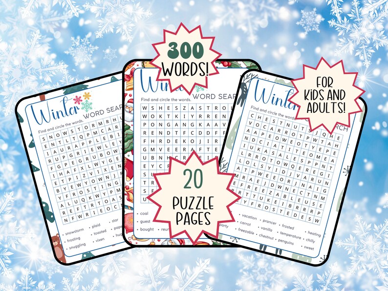 Word Search Puzzles, Winter, Cute Christmas Printable Entertainment ...