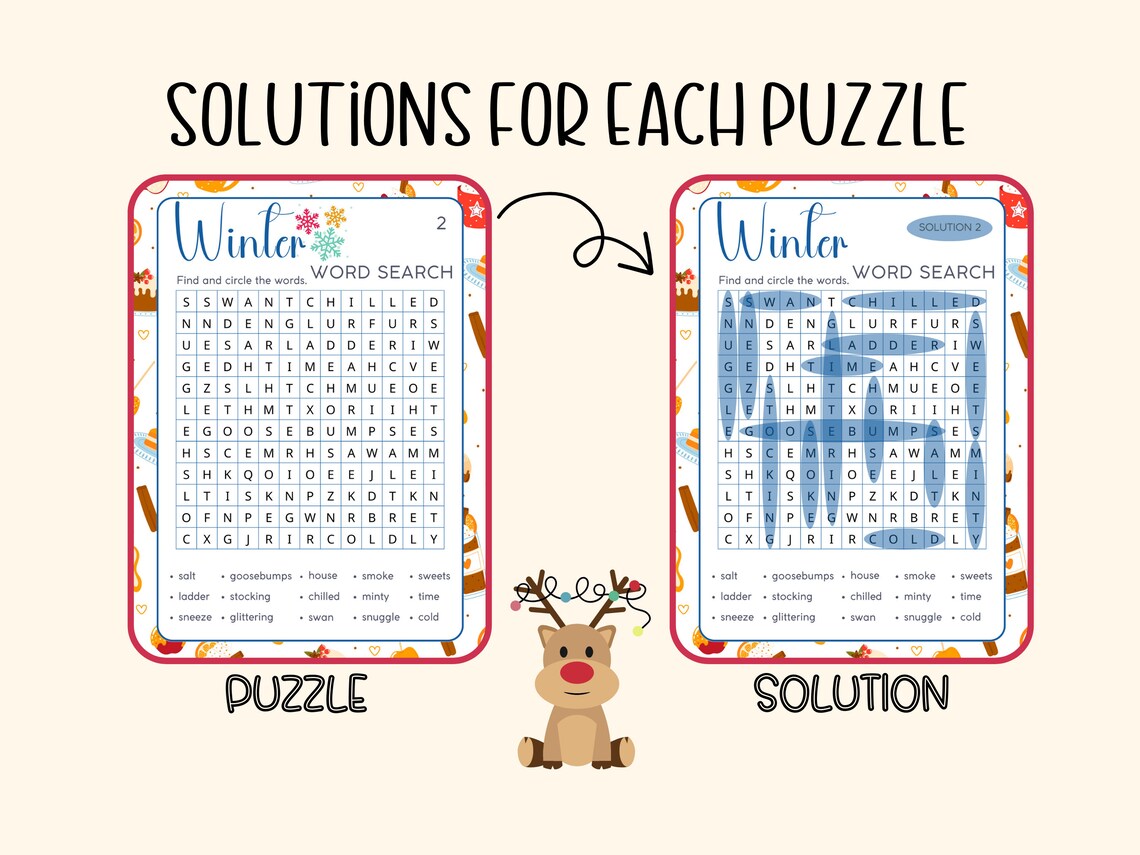 Word Search Puzzles, Winter, Cute Christmas Printable Entertainment ...