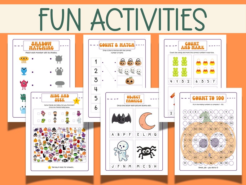 Printable Halloween Activity Worksheets for Children, Halloween Bundle ...