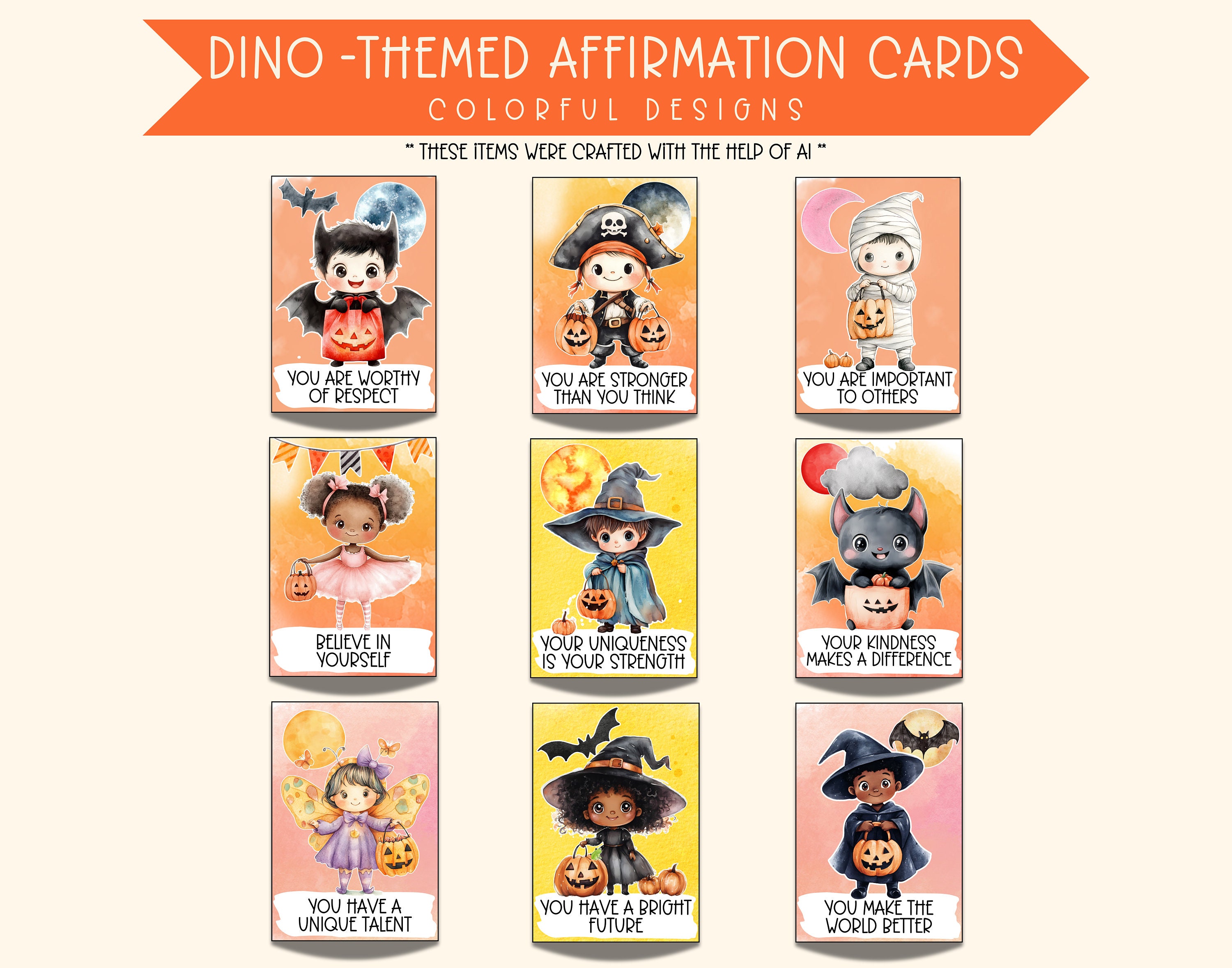 Halloween Themed Children's Printable Affirmation Cards, Cute Positive ...