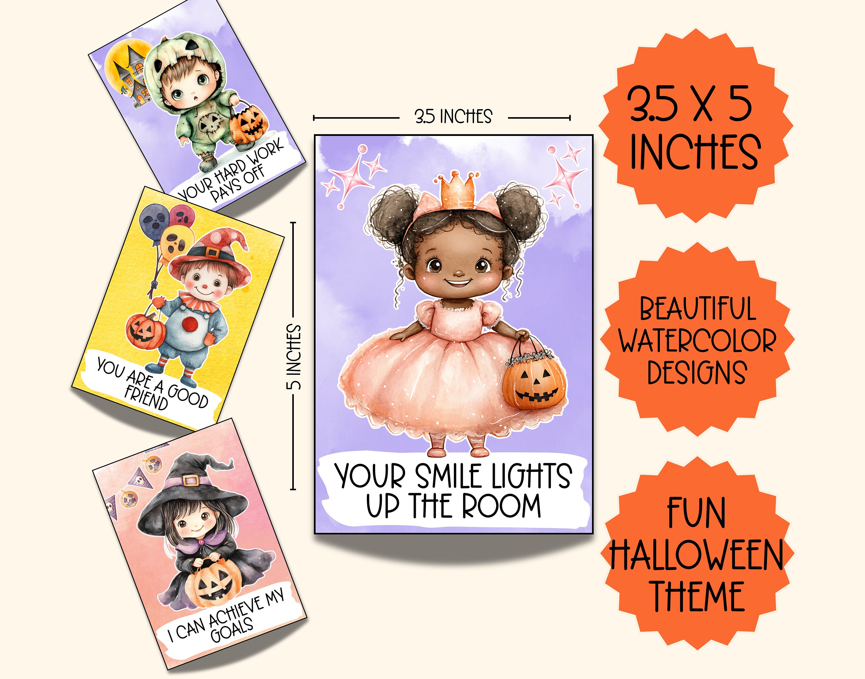 Halloween Themed Children's Printable Affirmation Cards, Cute Positive ...