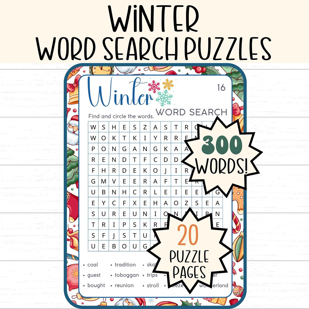 Word Search Puzzles, Winter, Cute Christmas Printable Entertainment ...