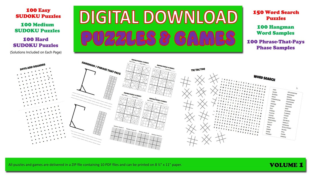 Instant Digital Download Puzzles and Games - Sudoku - Word Search ...