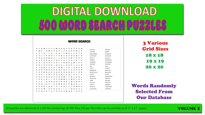 500 Word Search Puzzles - Instant Digital Download - Etsy
