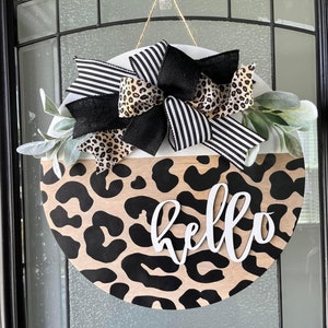 Hello Leopard Door Hanger Cheetah Wood Door Sign Welcome Sign Front ...