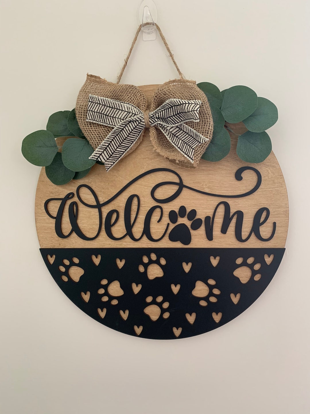 Welcome Paw Print Door Hanger Paw Door Sign Door Decor Housewarming ...