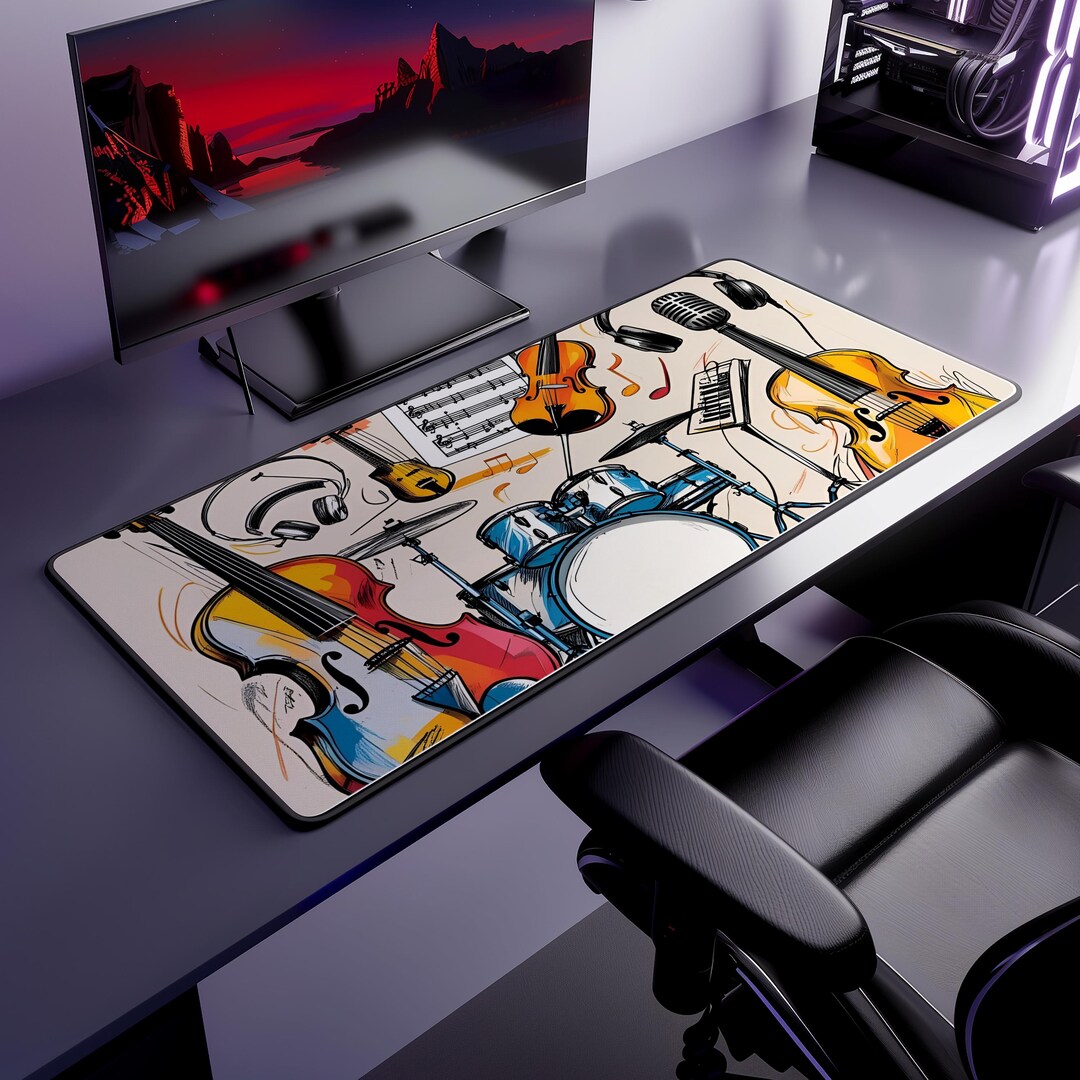 Music Studio Desk Mat, Music Lover Mouse Pad, Gaming Room Accessories ...