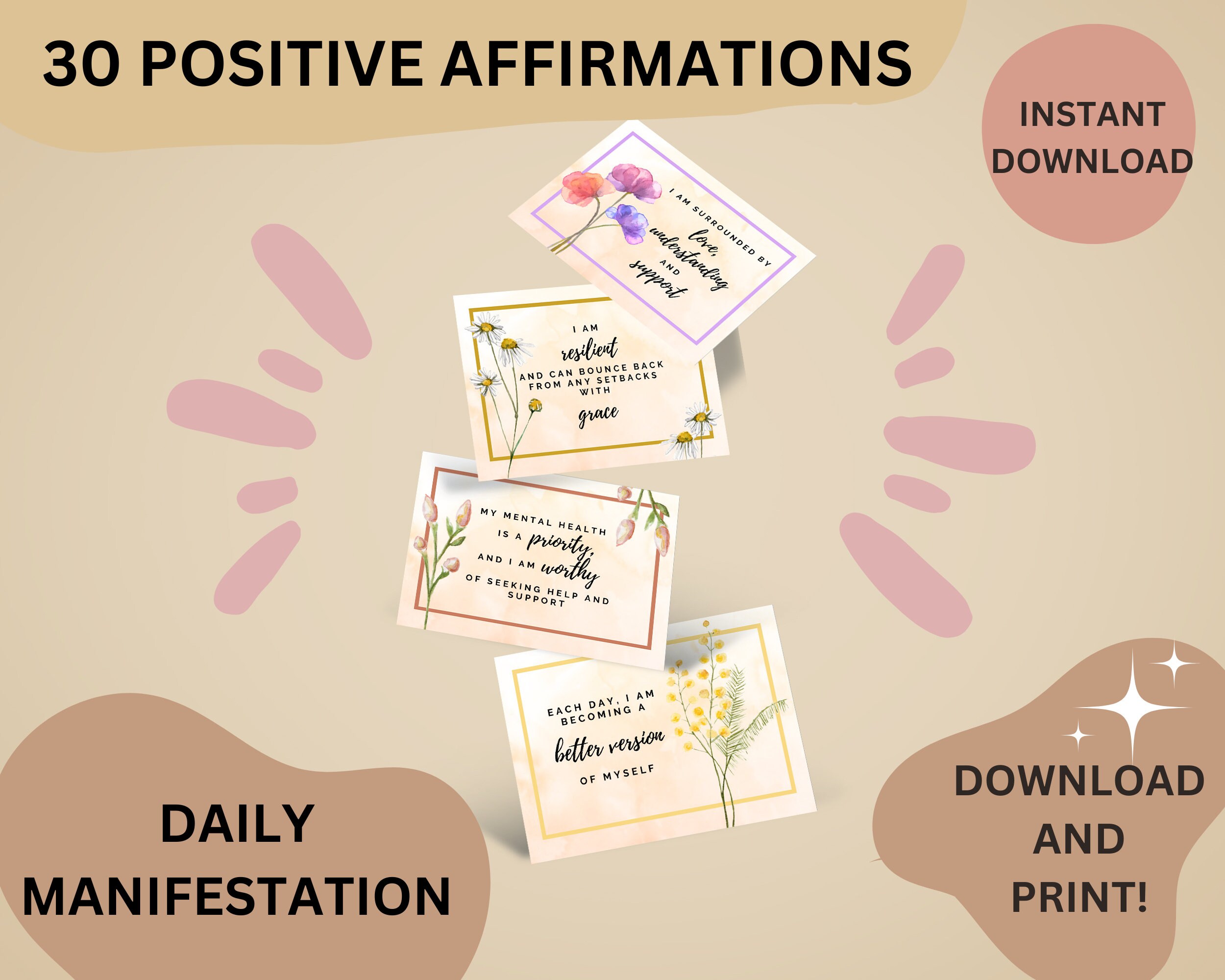 Positive Affirmation Cards Set for Self-love, Wellbeing, Mental Health ...