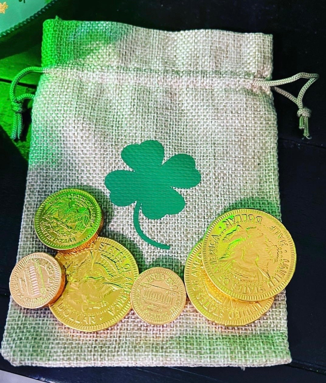 Personalized 4 Leaf Clover Drawstring Burlap Bags, St.patricks Day ...