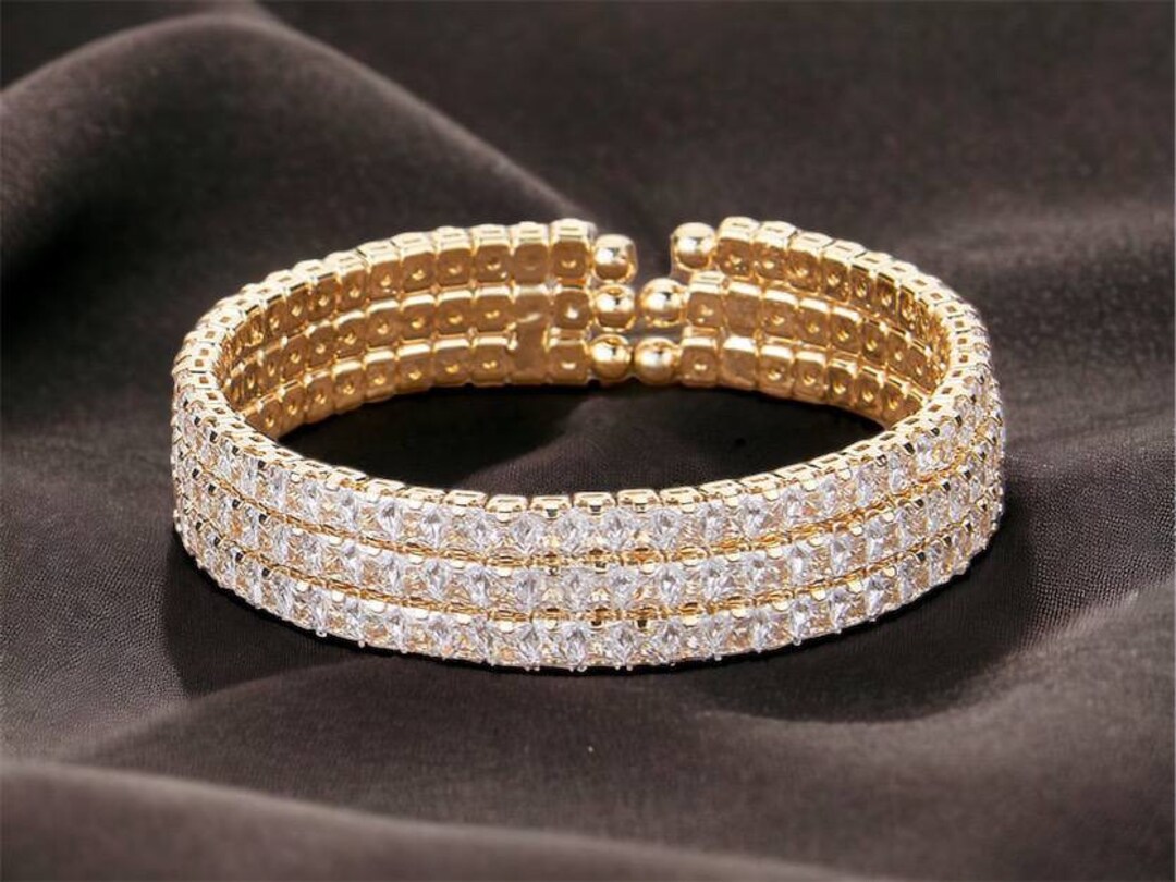 Openable CZ Diamond Gold Bangle Statement Bracelet Indian Bracelet ...