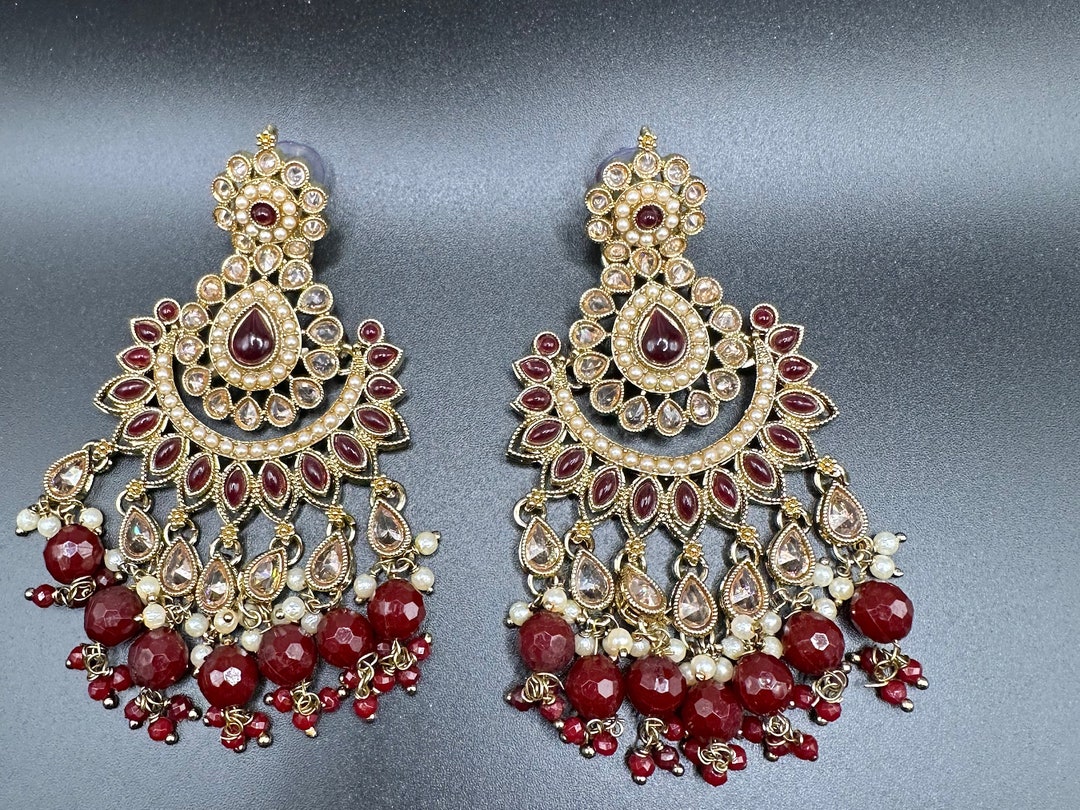 Ruby Red Earrings Set Indian Jewelry Pakistani Jewelry Punjabi - Etsy