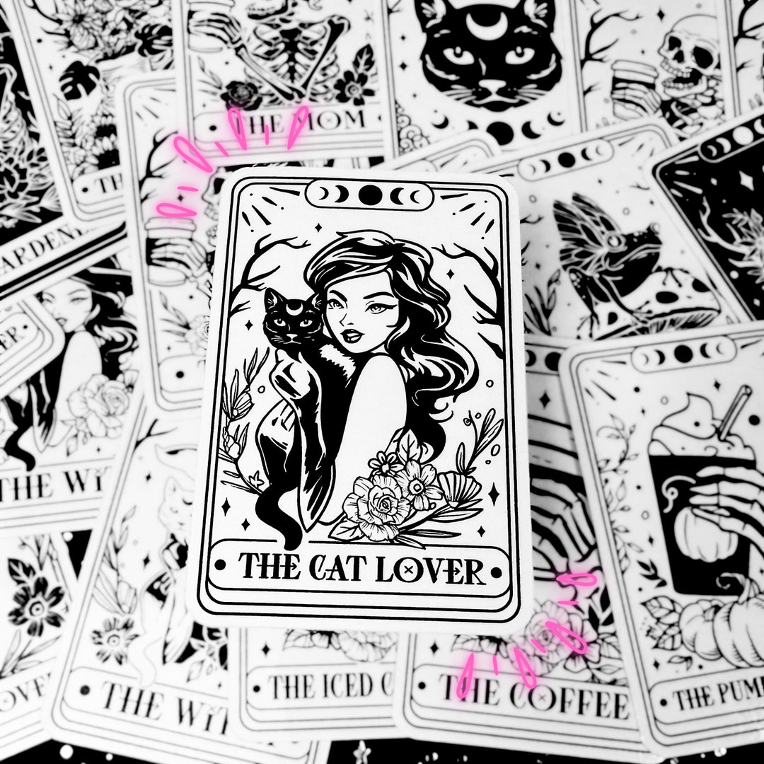 The Cat Lover Tarot Card Sticker - Black and White Water & Weather ...