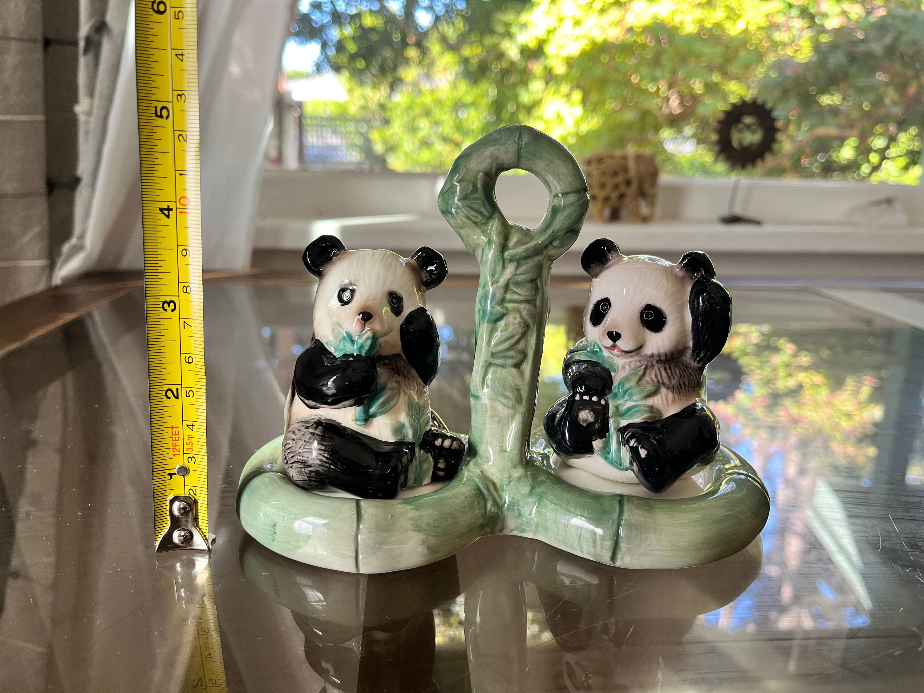 Ceramic Panda Bear Salt and Pepper Shakers With Bamboo Tree Stand ...