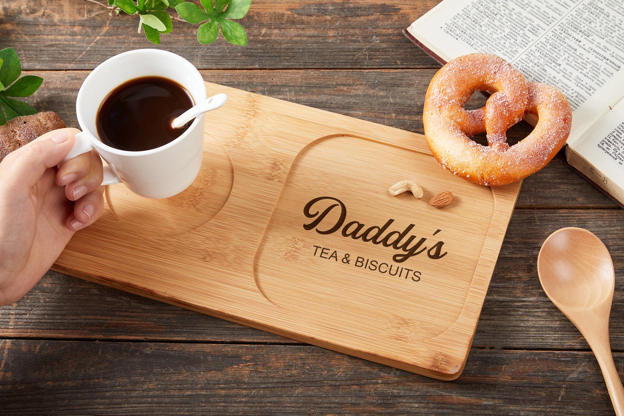 Wooden Tea & Biscuit Board Custom Coffee Board Serving Board Coffee and ...