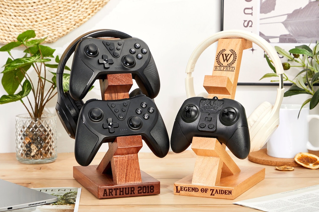 Personalized Wooden Controller Headphone Stand Docking Station Gift ...