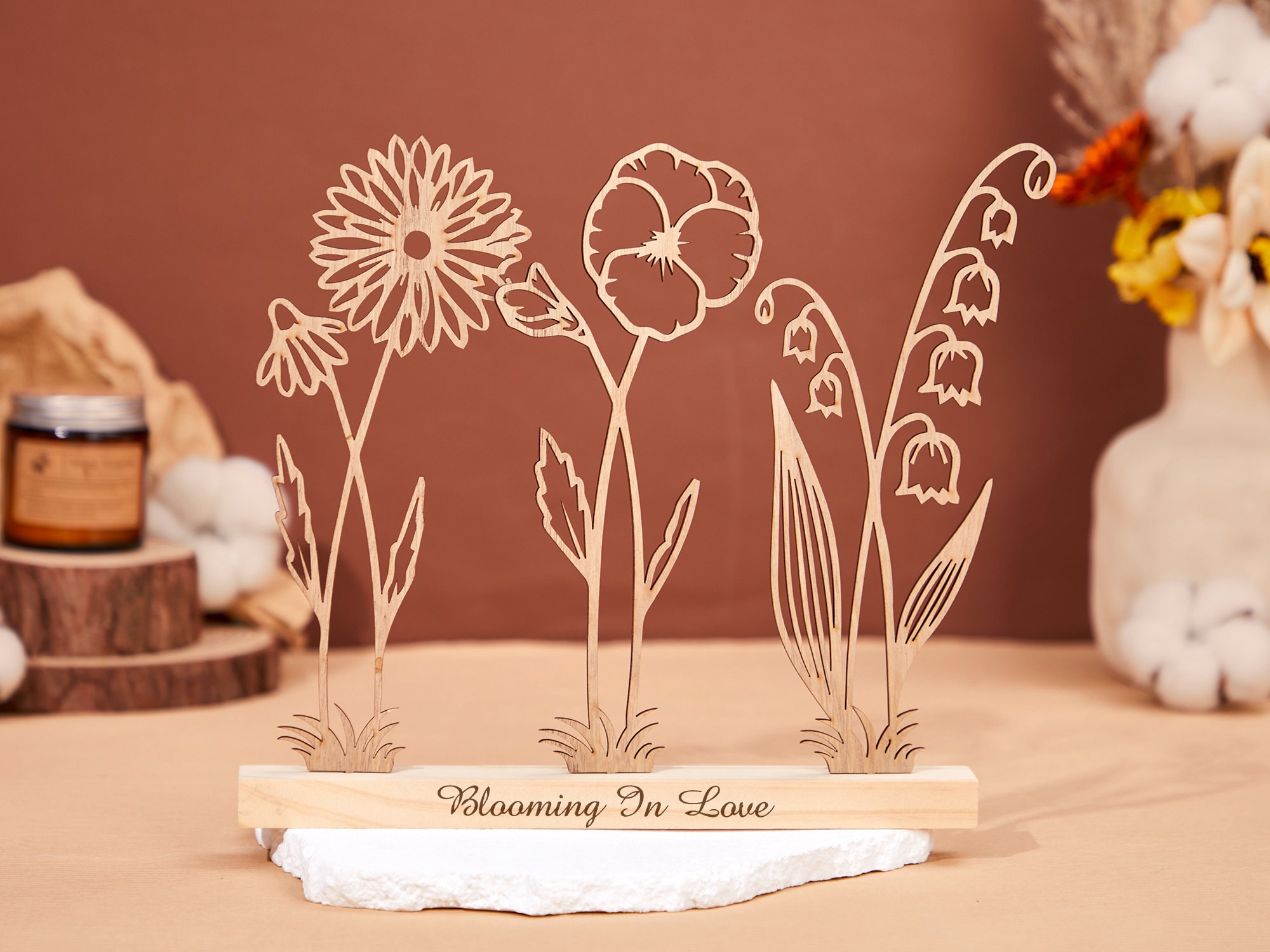 Personalized Wood Birth Flower Garden Engraved Flower Decoration ...