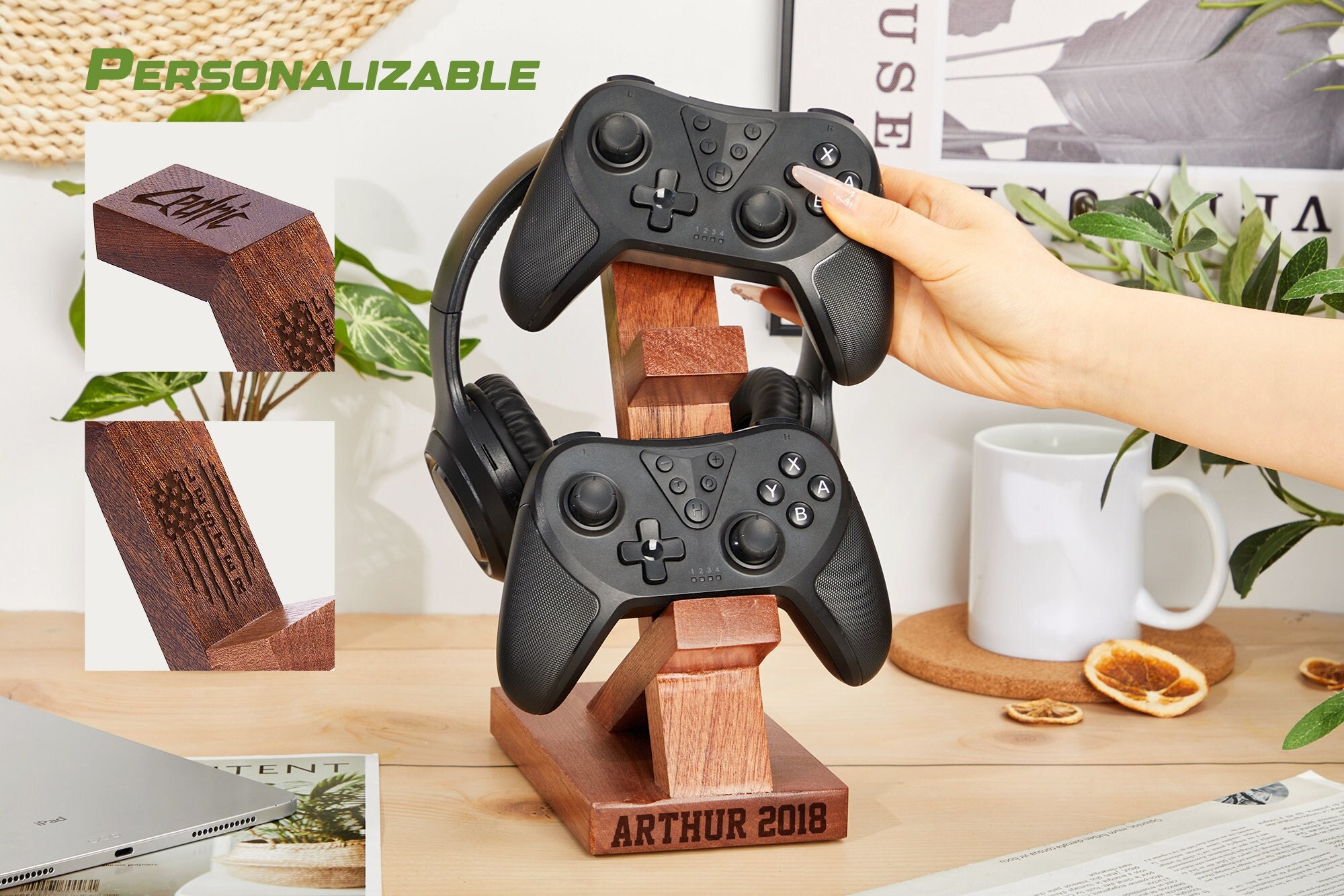 Personalized Headphone Holder Game Stand Wooden Controller Holder ...