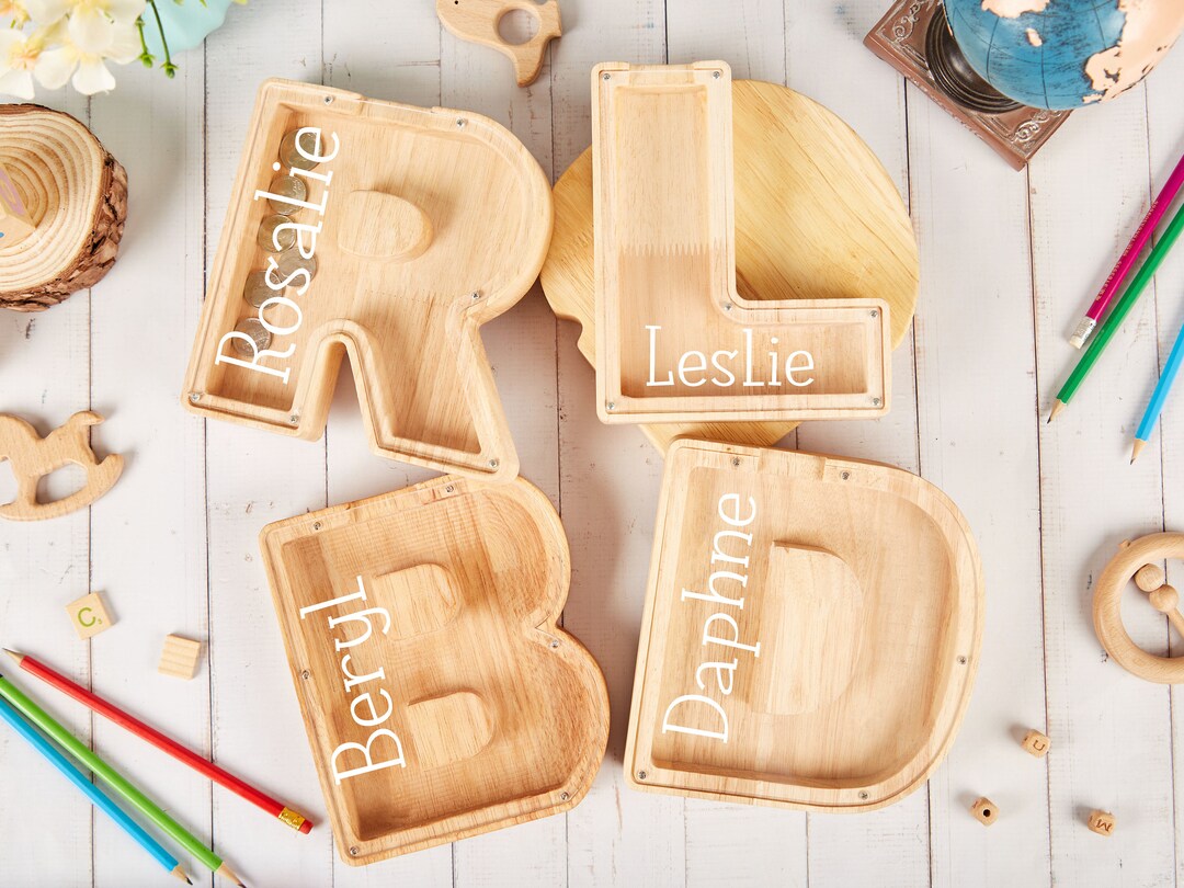 Personalized Kids Letter Piggy Bank Wooden Alphabet Letter Bank Name ...