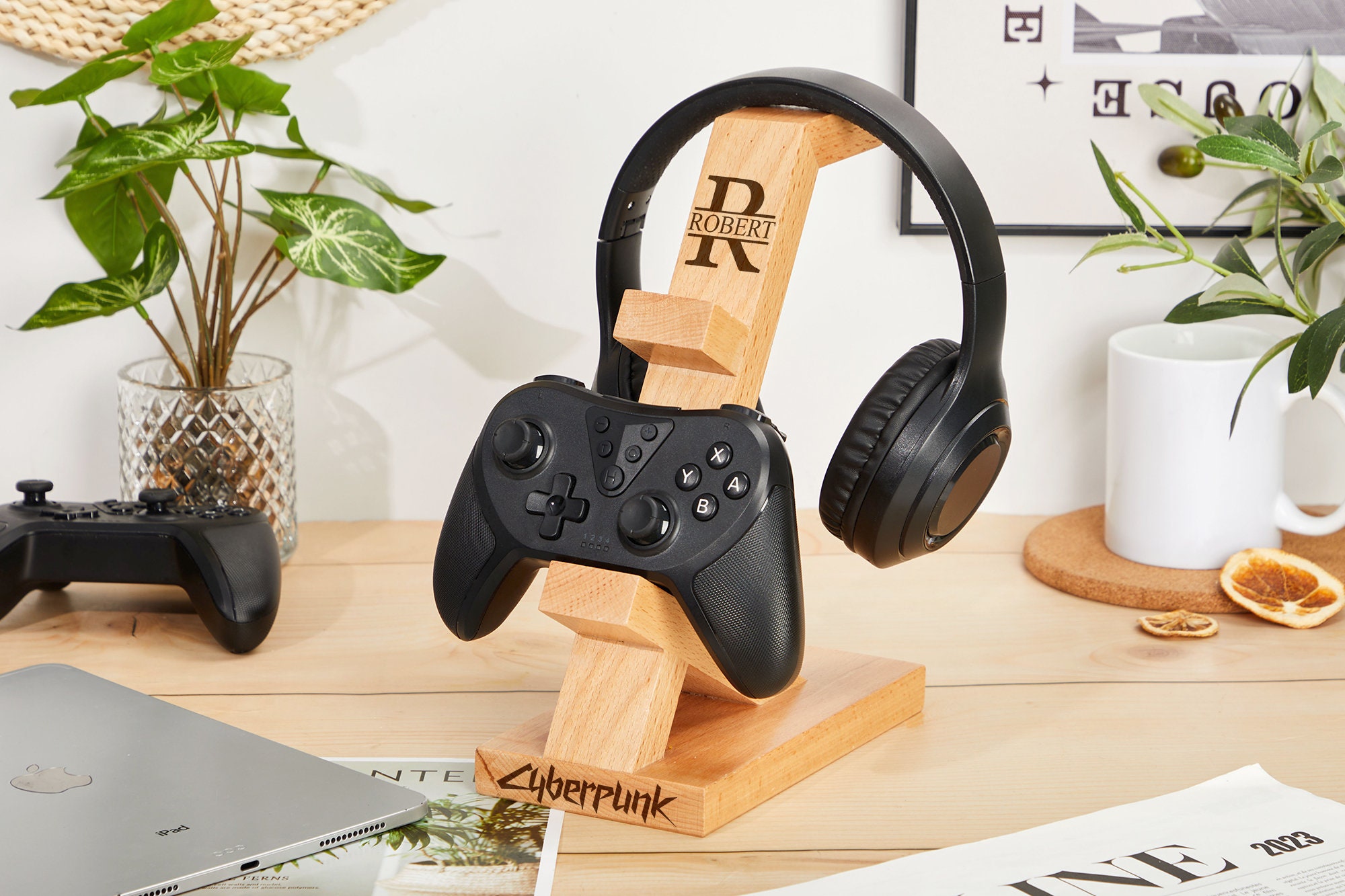 Personalized Headphone Holder Game Stand Wooden Controller Holder ...