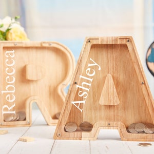 Personalized Kids Letter Piggy Bank Wooden Alphabet Letter Bank Name ...