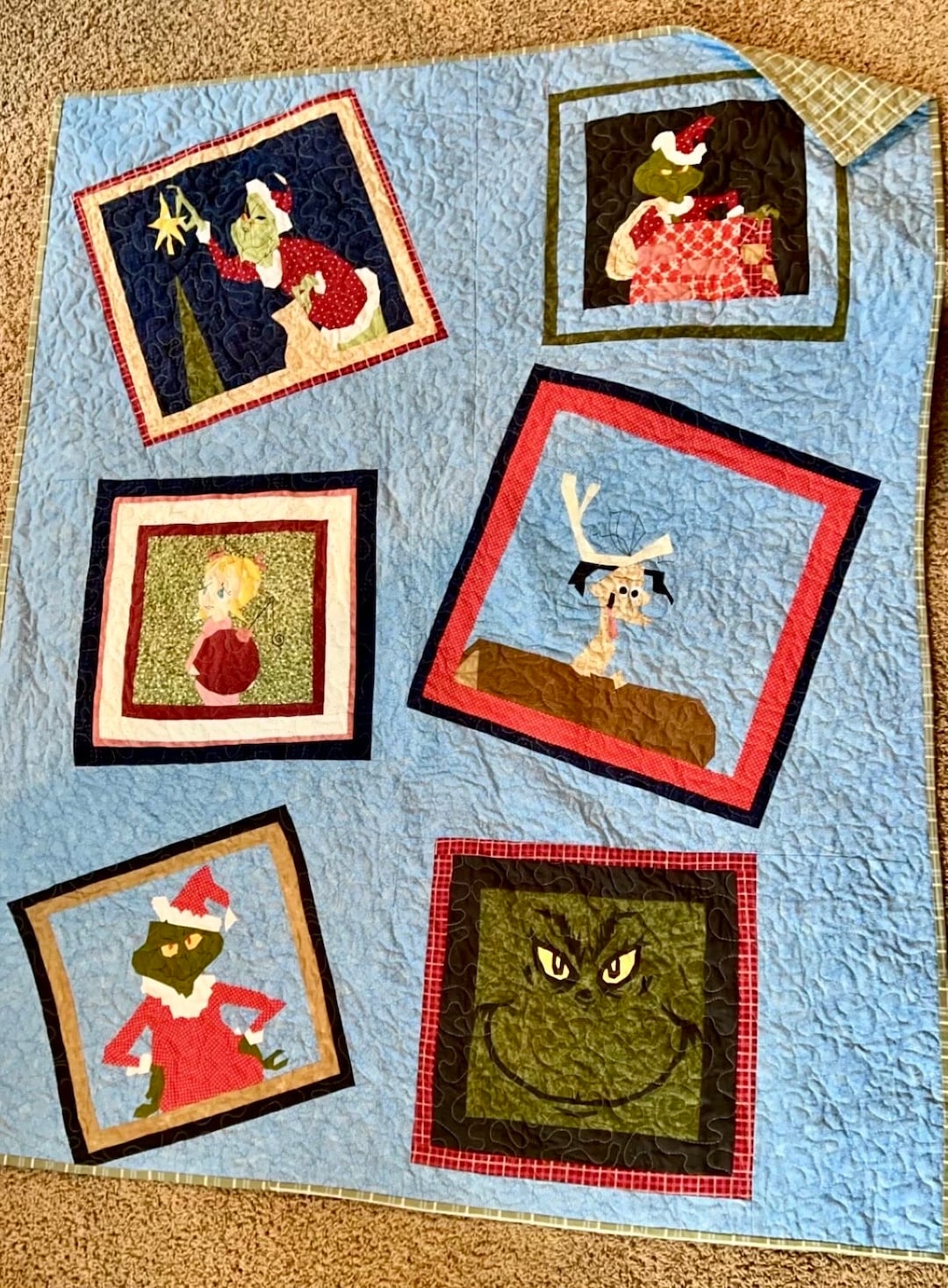 The Grinch Xmas Quilt With Matching Pillow - Etsy