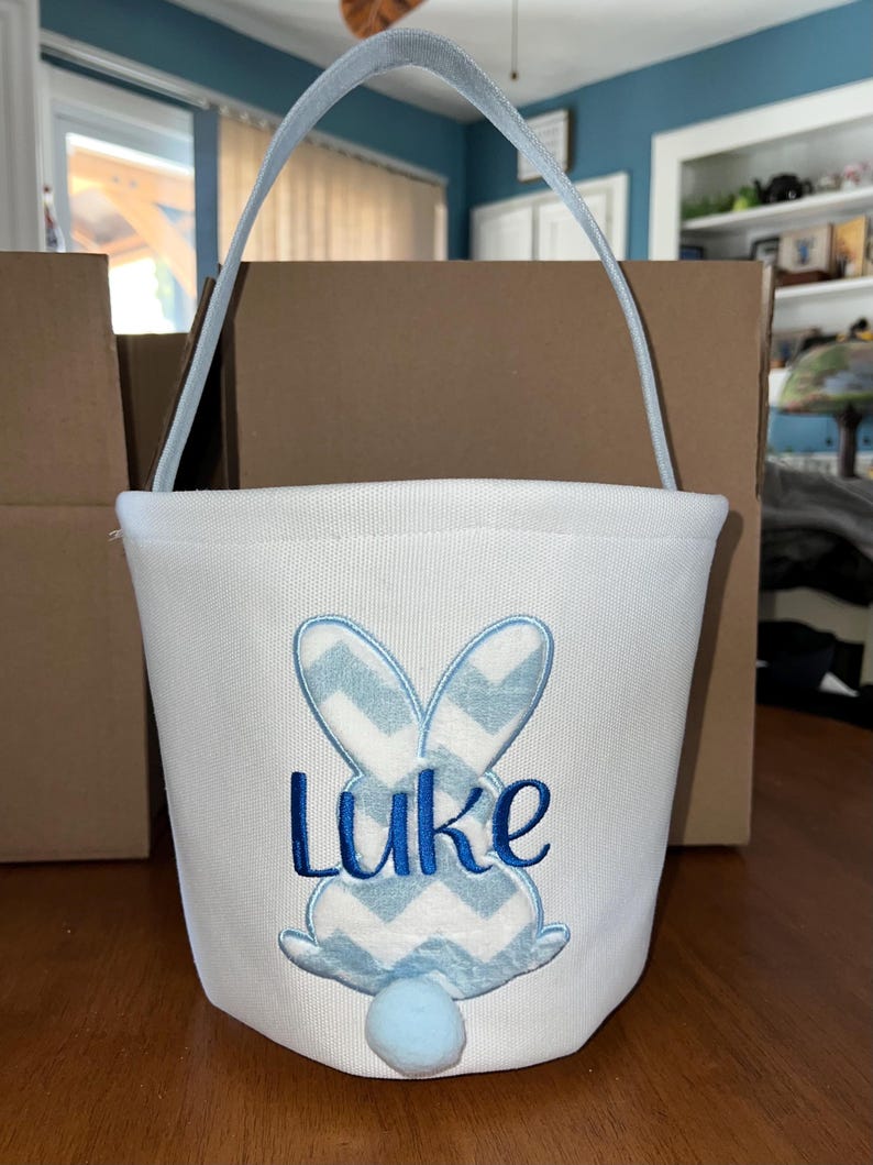 Personalized Embroidered Easter Basket, Bunny Kids Gift, Canvas Easter ...
