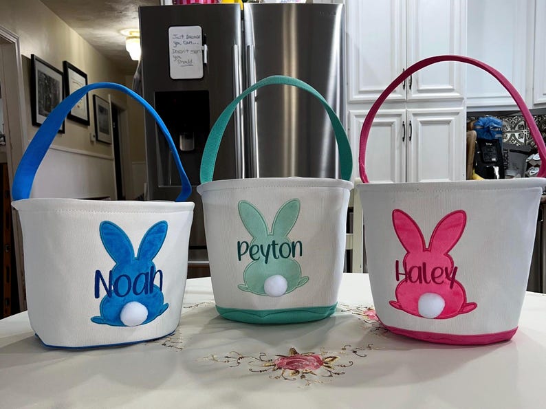 Personalized Embroidered Easter Basket, Bunny Kids Gift, Canvas Easter ...