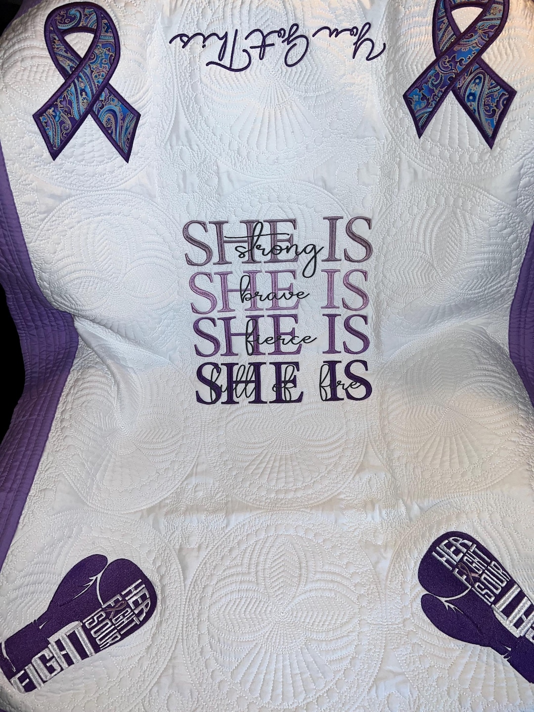 Pancreatic Cancer Support Quilt: Embroidered Boxing Gloves ...