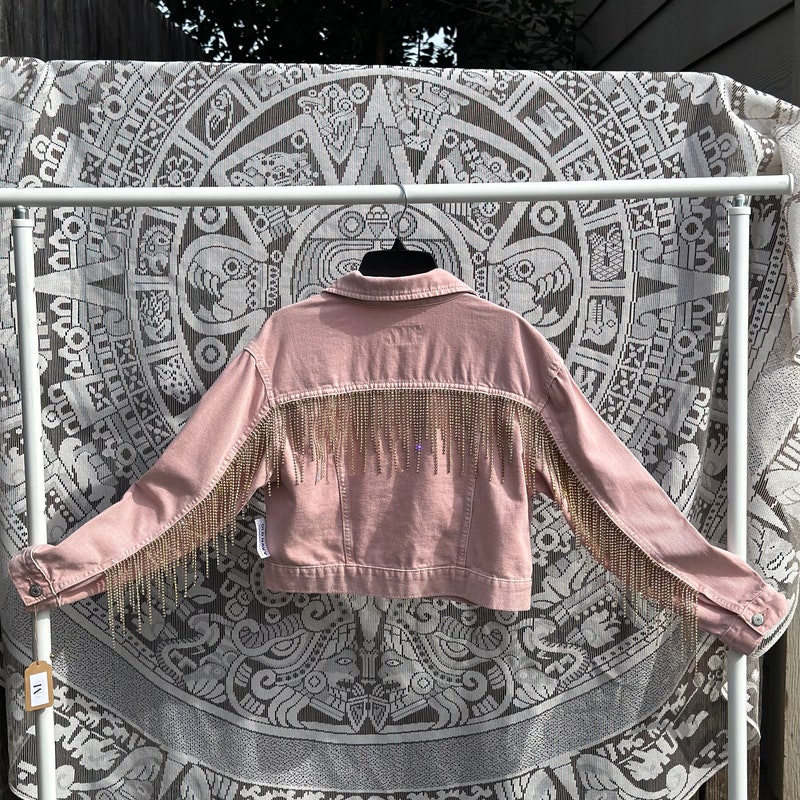 Rhinestone Fringe Pink Denim Jacket - Etsy
