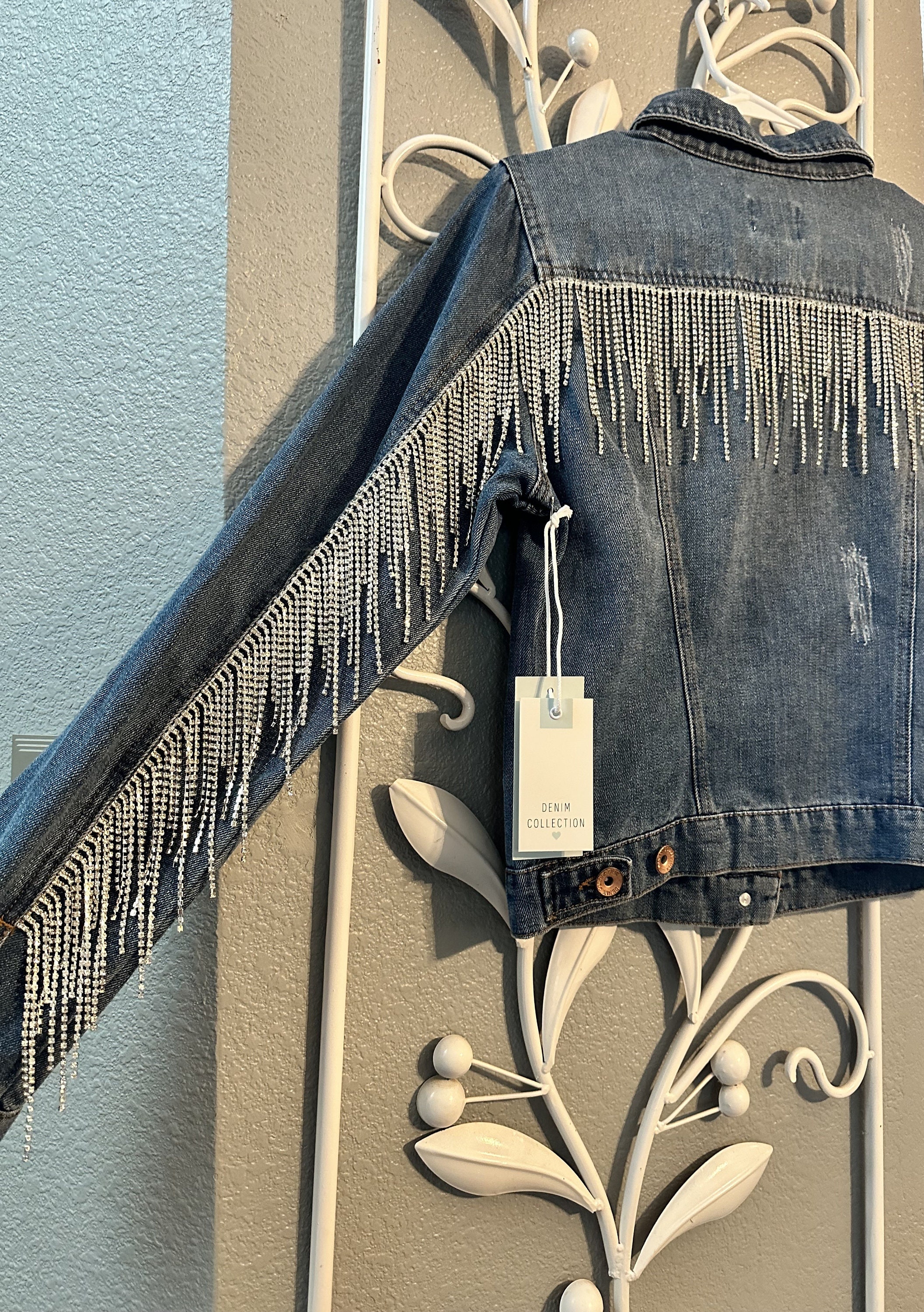 Denim Jacket With Silver Fringe Rhinestone Trim Women's Med - Etsy