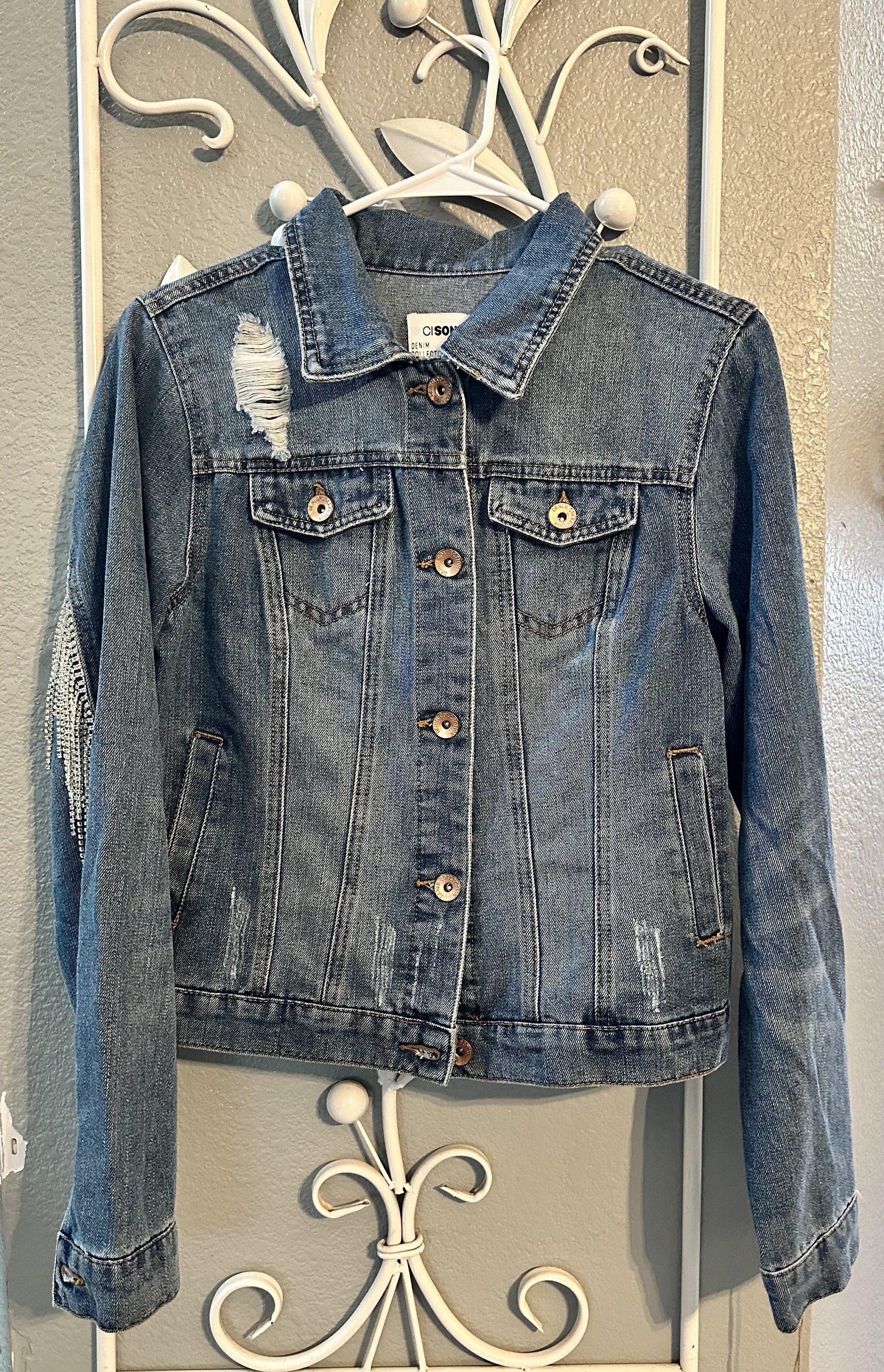 Denim Jacket With Silver Fringe Rhinestone Trim Women's Med - Etsy