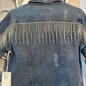 Denim Jacket With Silver Fringe Rhinestone Trim Women's Med - Etsy