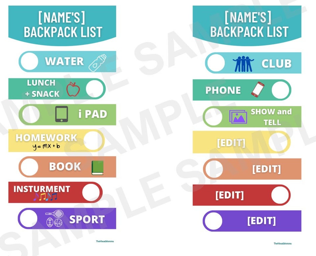 Kids Backpack Check List - Etsy