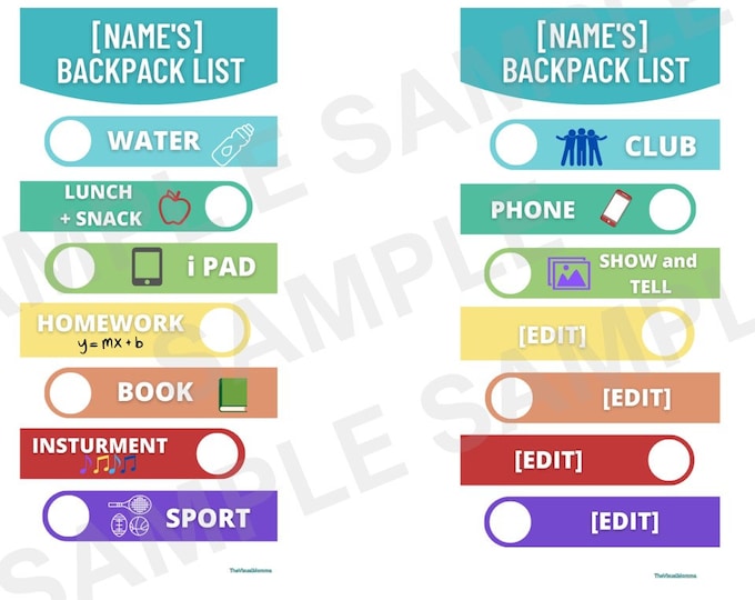 Personalized List Kids Bag Tags Set of 2 ADHD School Checklist Reminder ...